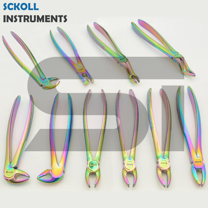 Extraction Forceps Multi Colors Set Of 10 Pcs